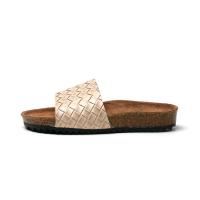 China Custom Logo Summer Girl  Solid Color Woven Breathable Non Slip Cork Slippers for sale