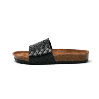 China Custom Logo Summer Girl  Solid Color Woven Breathable Non Slip Cork Slippers for sale