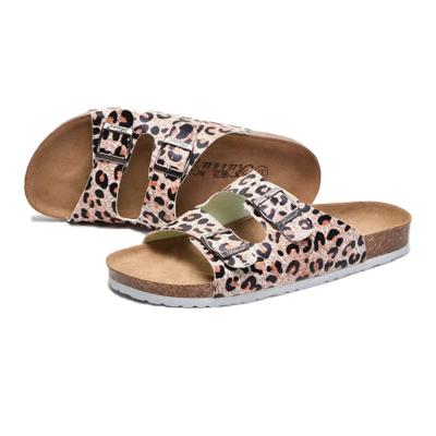 China Wholesale 2021 summer new ladies slippers Leopard Printed Cork Sole Two Straps Portable Cork slippers casual shoes woman for sale