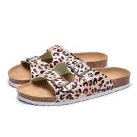 China Wholesale 2021 summer new ladies slippers Leopard Printed Cork Sole Two Straps Portable Cork slippers casual shoes woman for sale