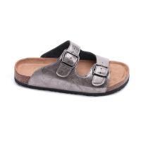 China New fashion metal PU leather beach sandals with soft rubber for women summer lady soft wood soles shoes rubber slide sandals for sale