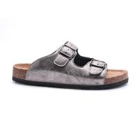 China New fashion metal PU leather beach sandals with soft rubber for women summer lady soft wood soles shoes rubber slide sandals for sale