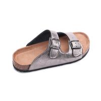 China New fashion metal PU leather beach sandals with soft rubber for women summer lady soft wood soles shoes rubber slide sandals for sale