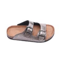 China New fashion metal PU leather beach sandals with soft rubber for women summer lady soft wood soles shoes rubber slide sandals for sale