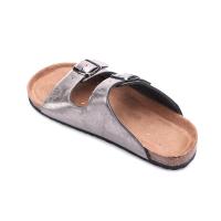 China New fashion metal PU leather beach sandals with soft rubber for women summer lady soft wood soles shoes rubber slide sandals for sale