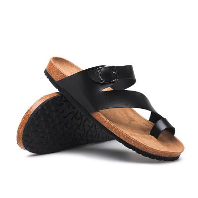 China 2020 pure color Slippers Women Summer Beach Casual Wood Flip Flops men Retro Flat slides  Cork Slippers sandal upper for sale