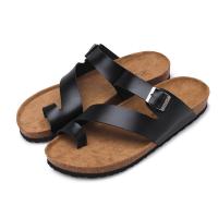 China 2020 pure color Slippers Women Summer Beach Casual Wood Flip Flops men Retro Flat slides  Cork Slippers sandal upper for sale