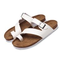 China 2020 pure color Slippers Women Summer Beach Casual Wood Flip Flops men Retro Flat slides  Cork Slippers sandal upper for sale