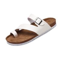 China 2020 pure color Slippers Women Summer Beach Casual Wood Flip Flops men Retro Flat slides  Cork Slippers sandal upper for sale