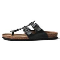 China New Design Black Unisex Slides Sandals PU Leather Double Strap Flat Soft Cork Sandals slippers for men rubber for sale