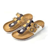 China New Design Black Unisex Slides Sandals PU Leather Double Strap Flat Soft Cork Sandals slippers for men rubber for sale