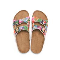 China American hot sale New design high quality summer women Pattern Printing Double Buckle Cork Slipper floral sandals for sale