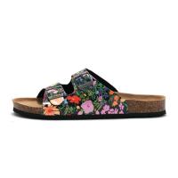 China American hot sale New design high quality summer women Pattern Printing Double Buckle Cork Slipper floral sandals for sale