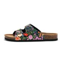 China American hot sale New design high quality summer women Pattern Printing Double Buckle Cork Slipper floral sandals for sale
