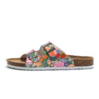 China American hot sale New design high quality summer women Pattern Printing Double Buckle Cork Slipper floral sandals for sale