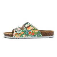 China American hot sale New design high quality summer women Pattern Printing Double Buckle Cork Slipper floral sandals for sale