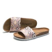 China Hot selling new fashion custom wholesale men PU upper cork foot bed slippers ladies printed open toe platform slide sandals for sale