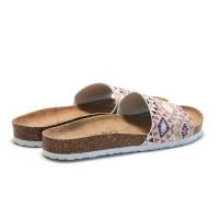 China Hot selling new fashion custom wholesale men PU upper cork foot bed slippers ladies printed open toe platform slide sandals for sale