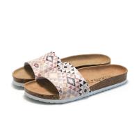 China Hot selling new fashion custom wholesale men PU upper cork foot bed slippers ladies printed open toe platform slide sandals for sale