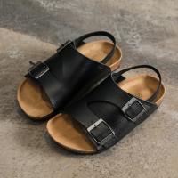 China Cool  Soft Children Slipper Shoes Wooden Sole Microfiber Leather for sale