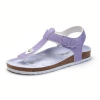 China Women's flip flop flat casual cork slides slippers buckle strap flat summer cork women solid color Beach  sandals for sale