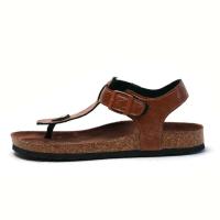 China Women's flip flop flat casual cork slides slippers buckle strap flat summer cork women solid color Beach  sandals for sale