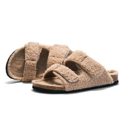 China New arrival summer ladies winter home shoes faux fur slides women fluffy bedroom slippers women solid color sandals for sale