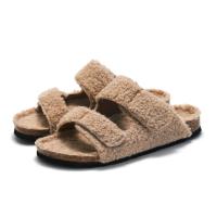 China New arrival summer ladies winter home shoes faux fur slides women fluffy bedroom slippers women solid color sandals for sale