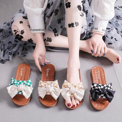 China 2022 new custom outdoor wedge sandals fashion plaid bowknot upper ladies soft bottom non-slip casual shoes for sale