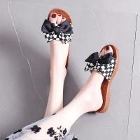 China 2022 new custom outdoor wedge sandals fashion plaid bowknot upper ladies soft bottom non-slip casual shoes for sale