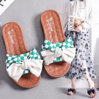 China 2022 new custom outdoor wedge sandals fashion plaid bowknot upper ladies soft bottom non-slip casual shoes for sale