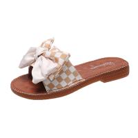 China 2022 new custom outdoor wedge sandals fashion plaid bowknot upper ladies soft bottom non-slip casual shoes for sale