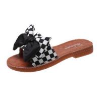 China 2022 new custom outdoor wedge sandals fashion plaid bowknot upper ladies soft bottom non-slip casual shoes for sale