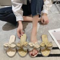 China Sandals for women and ladies hot sale new summer custom rhinestone fashion bowknot upper non-slip sole slippers for sale