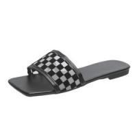 China Black And White Beach Shoes Grid Upper Flat Open Toe Large Size Beach Shoes for sale