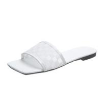 China Black And White Beach Shoes Grid Upper Flat Open Toe Large Size Beach Shoes for sale