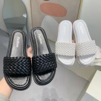 China Flat Bottom Summer Beach Shoes Woven Upper Solid Color Soft for sale