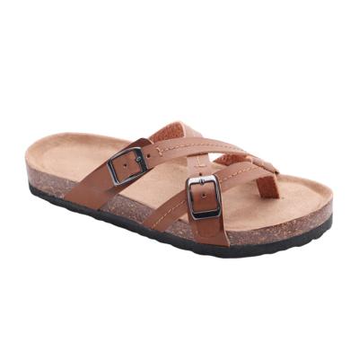 China Fashion women leather shoes ladies faux suede sandals soft wood soles slippers rubber slide sandals for sale