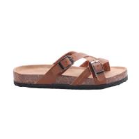 China Fashion women leather shoes ladies faux suede sandals soft wood soles slippers rubber slide sandals for sale