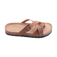 China Fashion women leather shoes ladies faux suede sandals soft wood soles slippers rubber slide sandals for sale
