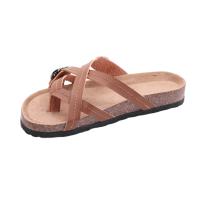 China Fashion women leather shoes ladies faux suede sandals soft wood soles slippers rubber slide sandals for sale