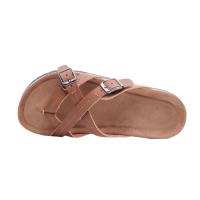 China Fashion women leather shoes ladies faux suede sandals soft wood soles slippers rubber slide sandals for sale
