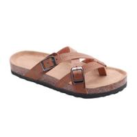 China Fashion women leather shoes ladies faux suede sandals soft wood soles slippers rubber slide sandals for sale