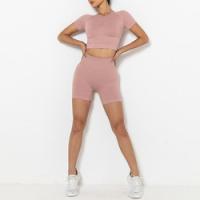 China 2022 Wholesale fashionable yoga seamless short leggings and sexy crop top two-piece sports clothing manufacturer for sale