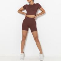 China 2022 Wholesale fashionable yoga seamless short leggings and sexy crop top two-piece sports clothing manufacturer for sale