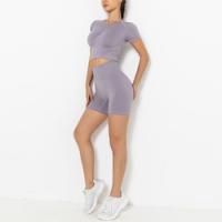China 2022 Wholesale fashionable yoga seamless short leggings and sexy crop top two-piece sports clothing manufacturer for sale