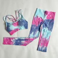 China 2022 new custom loungewear summer tie dye women sport bra and joggers leggings two-piece training Wear for sale