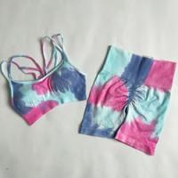 China 2022 new custom loungewear summer tie dye women sport bra and joggers leggings two-piece training Wear for sale