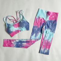 China 2022 new custom loungewear summer tie dye women sport bra and joggers leggings two-piece training Wear for sale