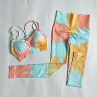 China 2022 new custom loungewear summer tie dye women sport bra and joggers leggings two-piece training Wear for sale